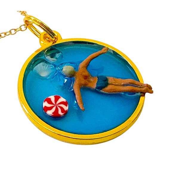 Handmade | Jewelry | 3d Blue And Gold Swimmer Pendant Necklace Handmade ...